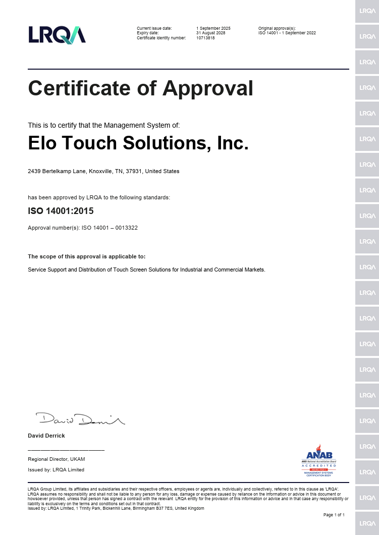 Where can I find Elo's latest ISO Certificate? – Elo - Technical Support