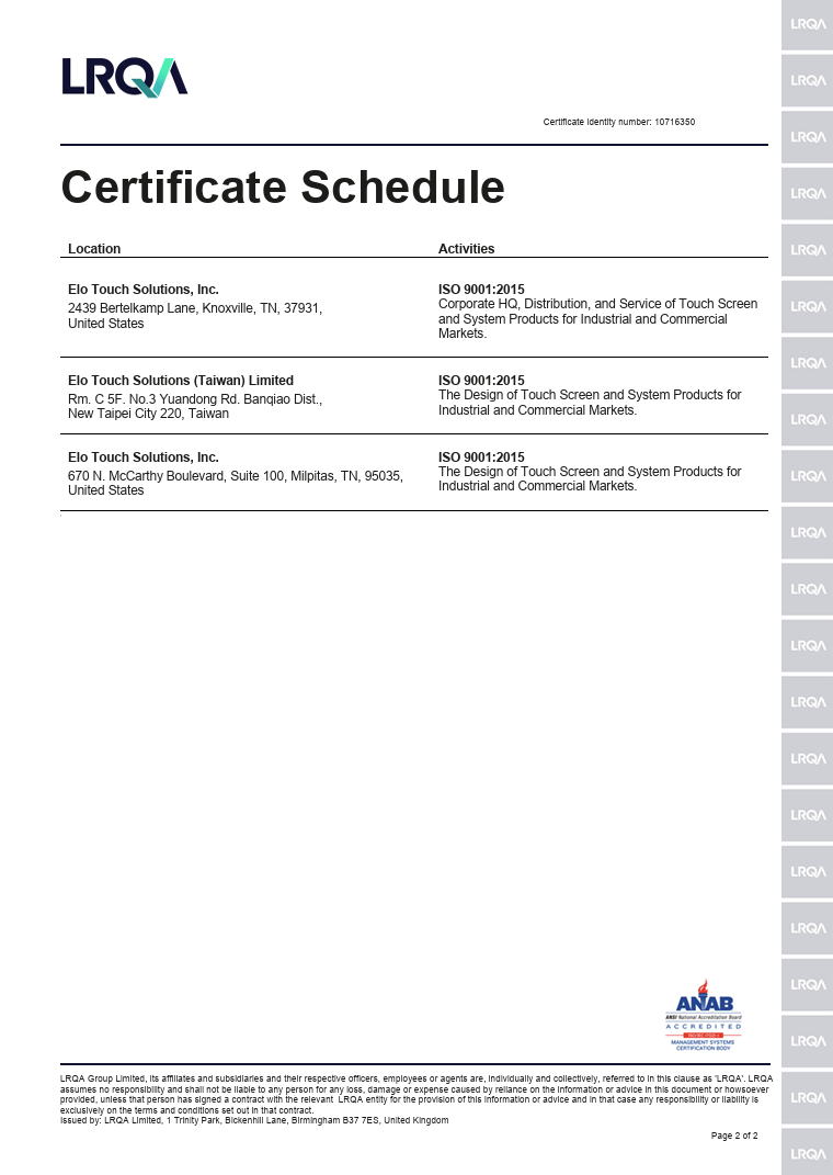 Where can I find Elo's latest ISO Certificate? – Elo - Technical Support