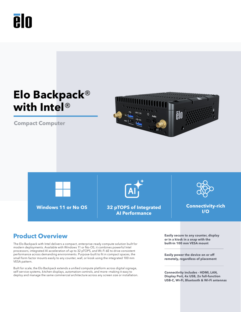 Where can I find the spec sheet for the Elo Backpack® with Intel? – Elo ...