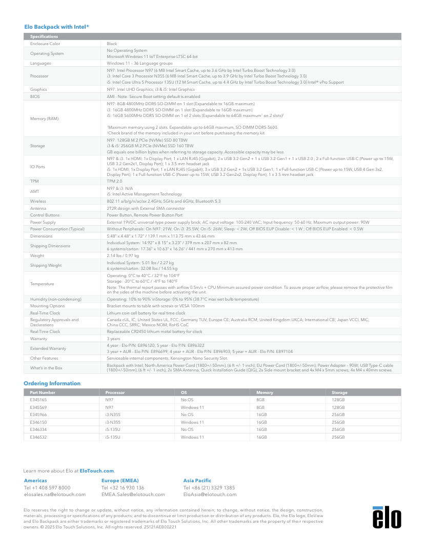 Where can I find the spec sheet for the Elo Backpack® with Intel? – Elo ...