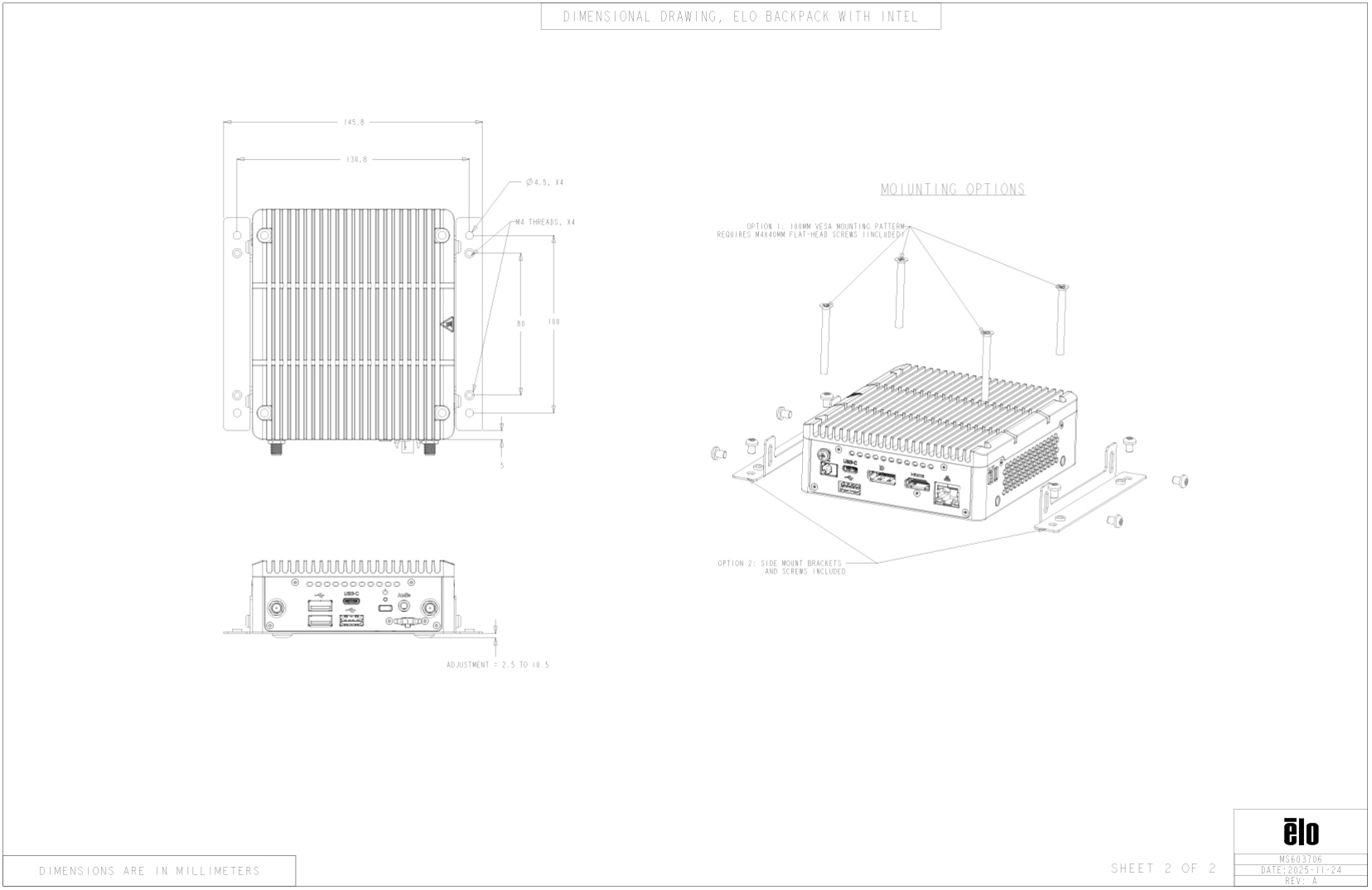 Where can I find the dimensional drawing for the Elo Backpack® with ...